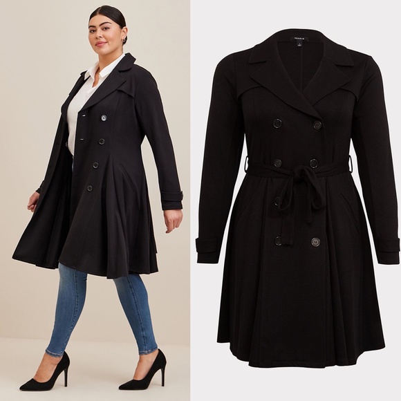 torrid | Jackets & Coats | Nwt Torrid 2 Black Ponte Swing Trench Coat ...